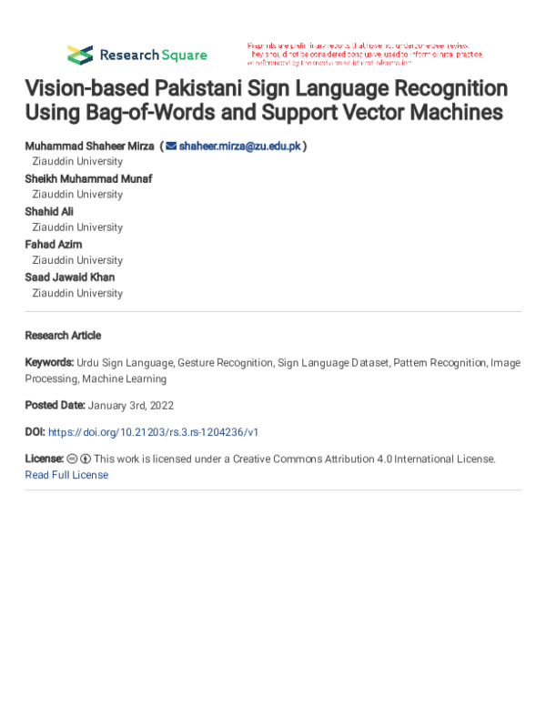 (PDF) Vision-based Pakistani Sign Language Recognition Using Bag-of ...