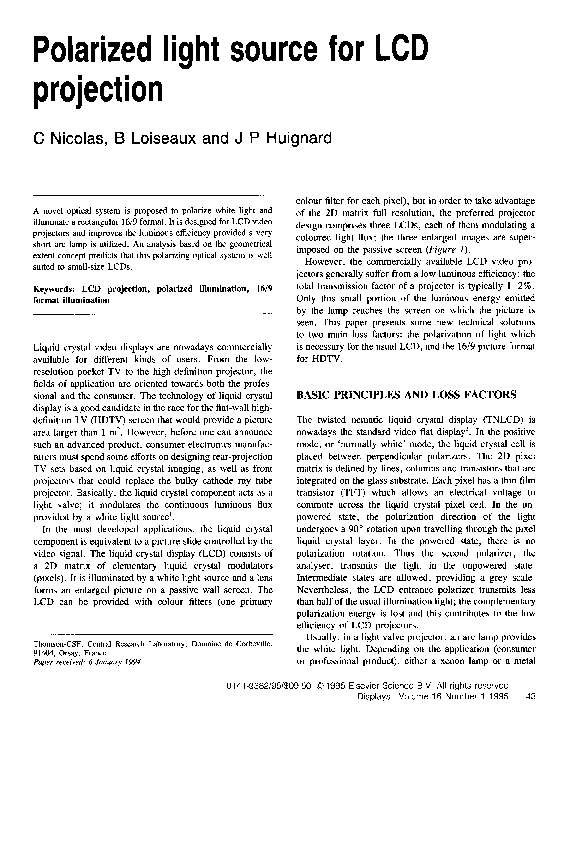 (PDF) Polarized light source for LCD projection