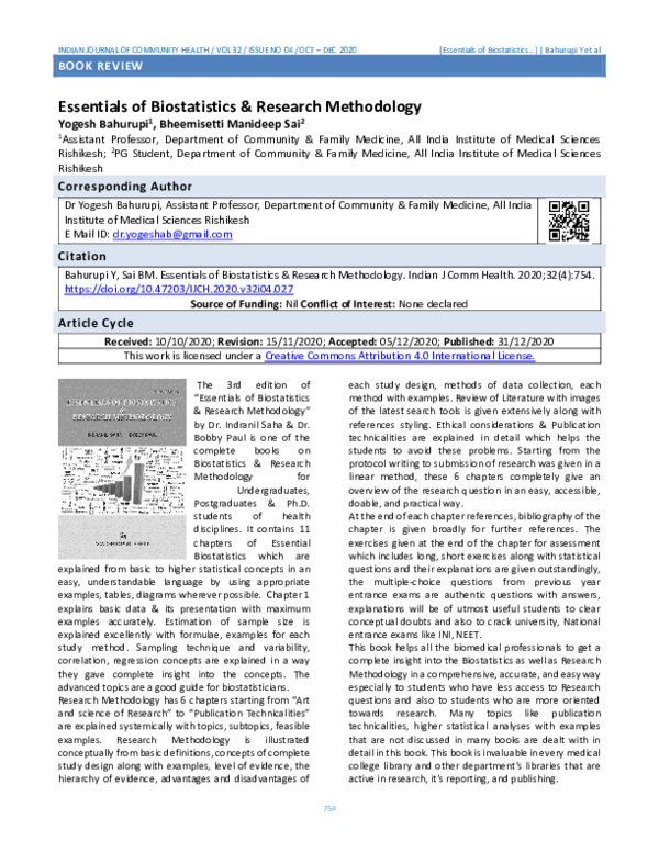 (PDF) Essentials of Biostatistics & Research Methodology