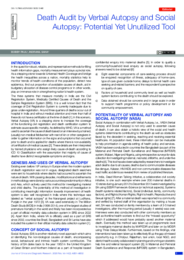 (PDF) Death Audit by Verbal Autopsy and Social Autopsy: Potential Yet ...