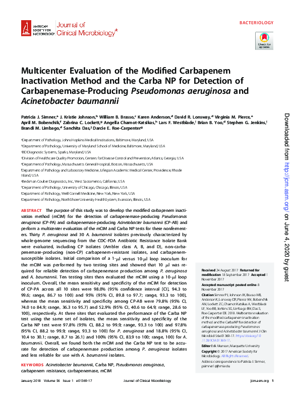 (PDF) Multicenter Evaluation of the Modified Carbapenem Inactivation Method and the Carba NP for ...