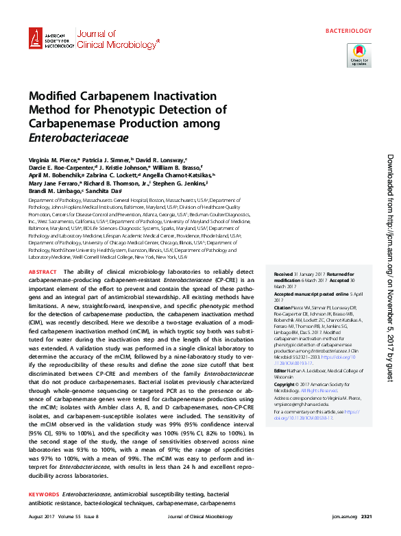 (PDF) The Modified Carbapenem Inactivation Method (mCIM) for Phenotypic Detection of ...