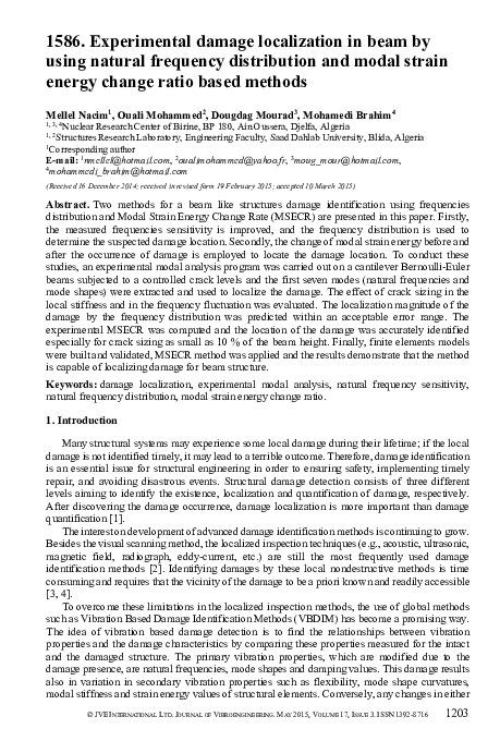 (PDF) Experimental damage localization in beam by using natural frequency distribution and modal ...