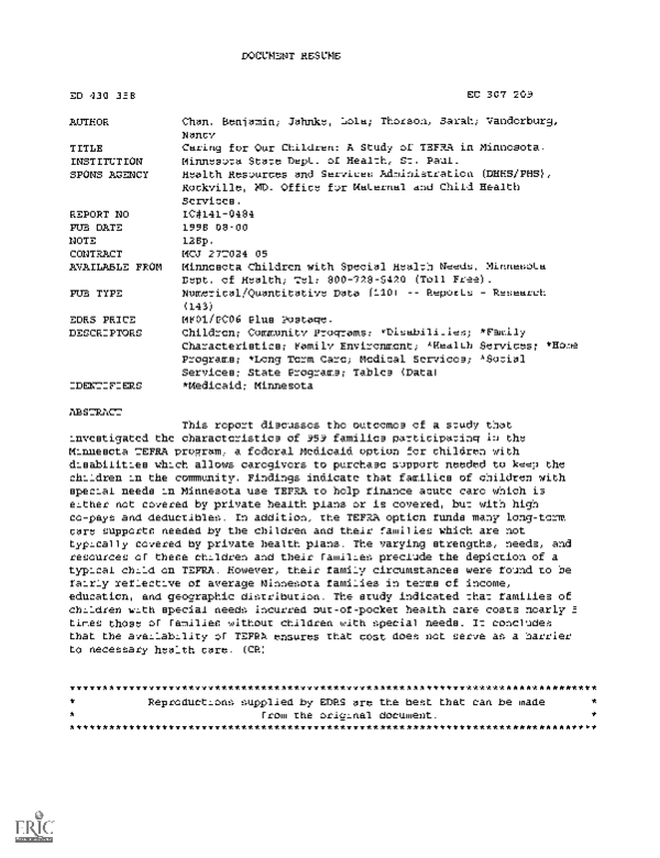 (PDF) TEFRA Impact on Child Care in Minnesota