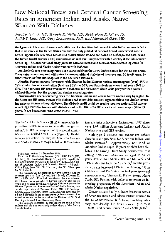 (PDF) Low National Breast and Cervical Cancer Screening Rates in ...