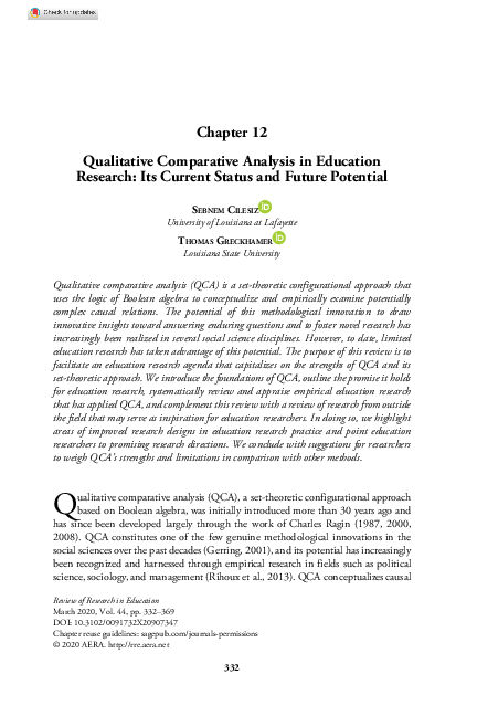 (PDF) Qualitative Comparative Analysis in Education Research: Its ...