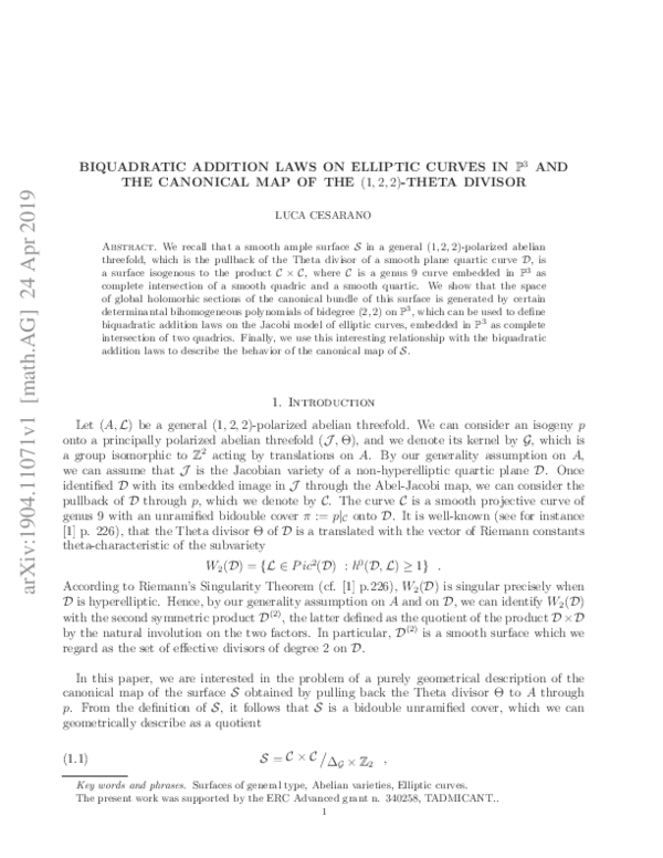 (PDF) Biquadratic addition laws on elliptic curves in $\mathbb{P}^3 ...