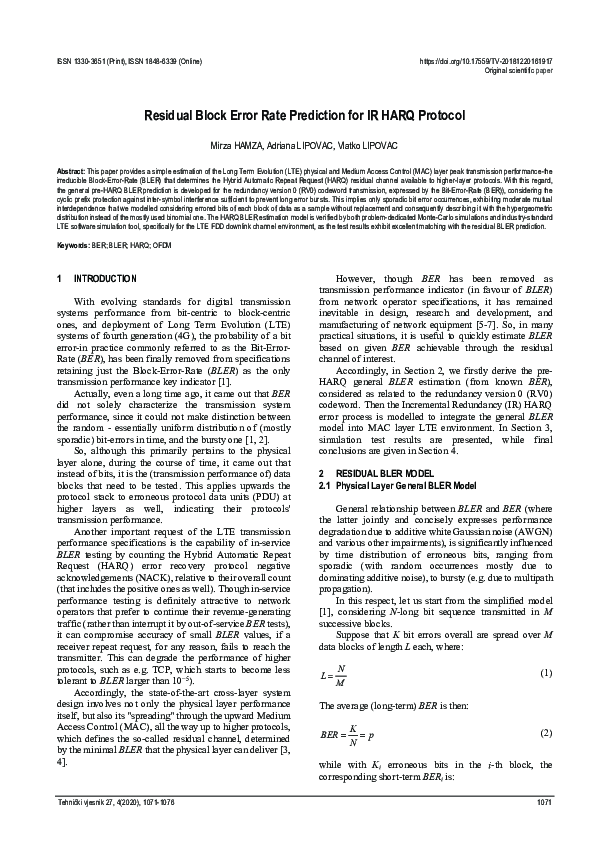 (PDF) Residual Block Error Rate Prediction for IR HARQ Protocol