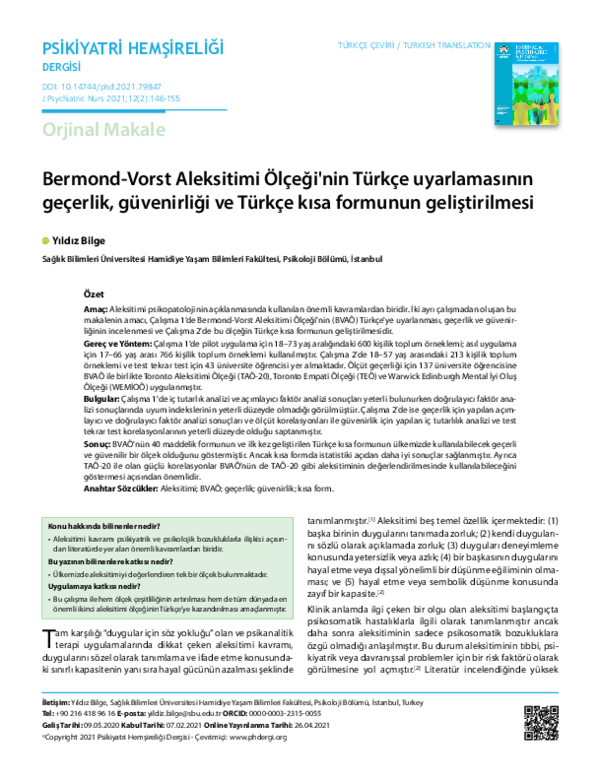 (PDF) Reliability and Validity of Adaptation to the Turkish of the ...