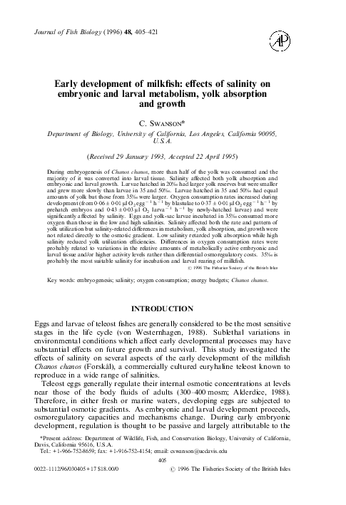 (PDF) Early development of milkfish: effects of salinity on embryonic and larval metabolism ...