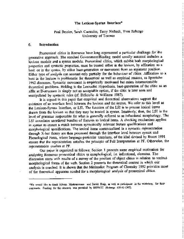 (PDF) The Lexicon–Syntax Interface