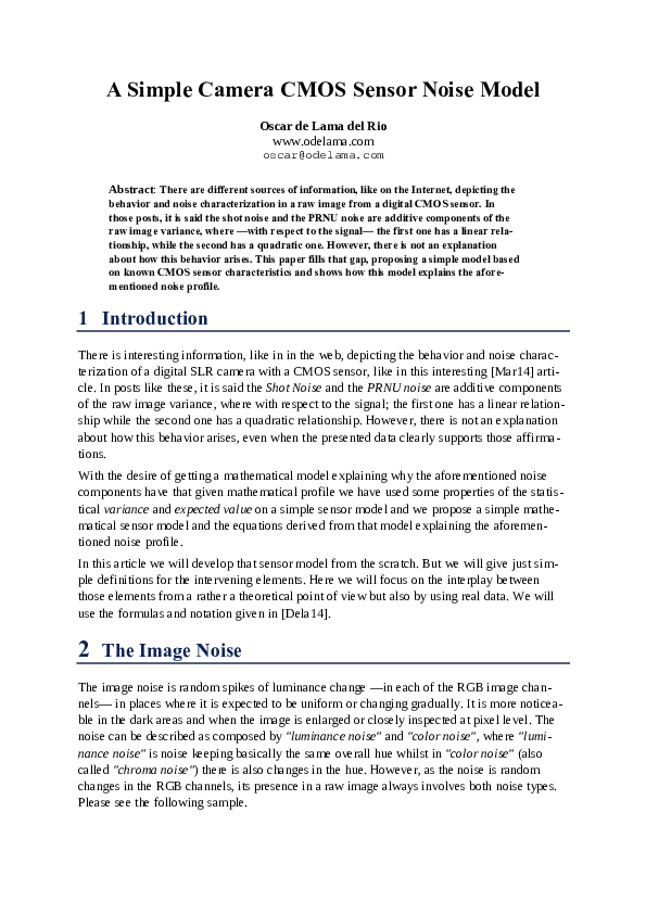 (PDF) A simple camera CMOS sensor noise model