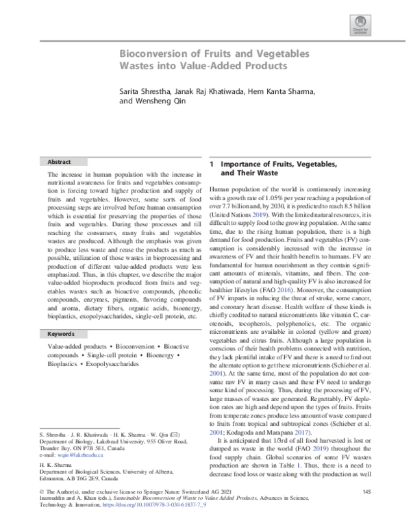 (PDF) Bioconversion of Fruits and Vegetables Wastes into Value-Added ...