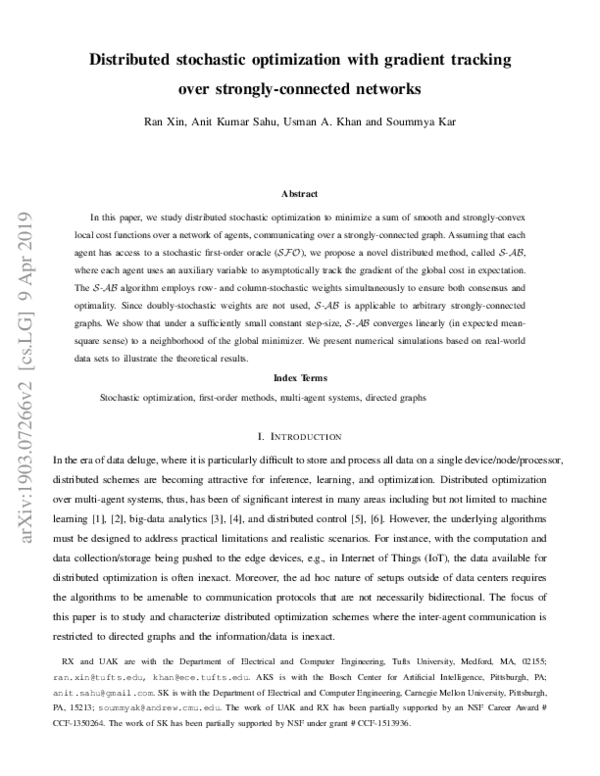 (PDF) Distributed stochastic optimization with gradient tracking over strongly-connected networks