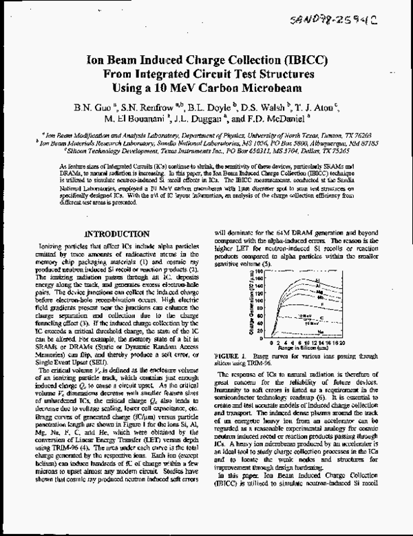 (PDF) Ion beam induced charge collection (IBICC) from integrated ...