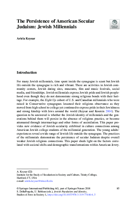 (PDF) The Persistence of American Secular Judaism: Jewish Millennials