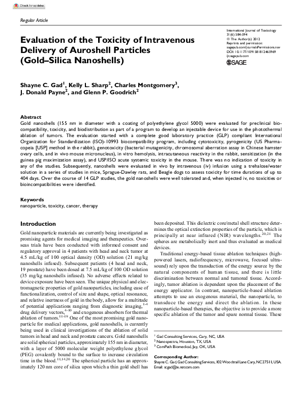 (PDF) Evaluation of the Toxicity of Intravenous Delivery of Auroshell ...