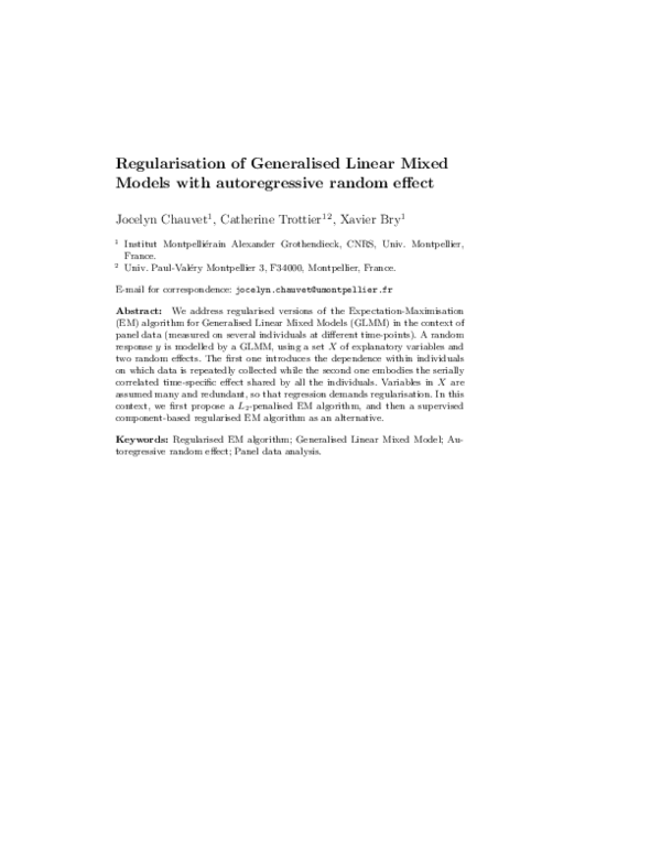 PDF Regularisation Of Generalised Linear Mixed Models With Autoregressive Random Effect PDF Regularisation Of Generalised Linear Mixed Models With Autoregressive Random Effect