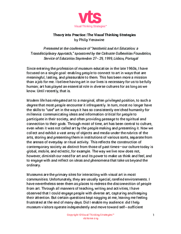 (PDF) Theory into Practice: The Visual Thinking Strategies