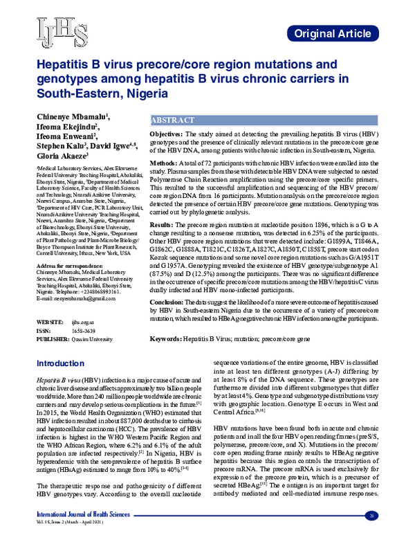 (PDF) Hepatitis B virus precore/core region mutations and genotypes ...