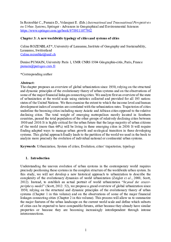 (PDF) Chapter 3 : A new worldwide typology of cities and systems of cities