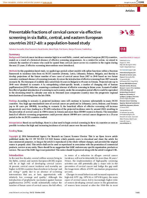 (PDF) Preventable fractions of cervical cancer via effective screening ...