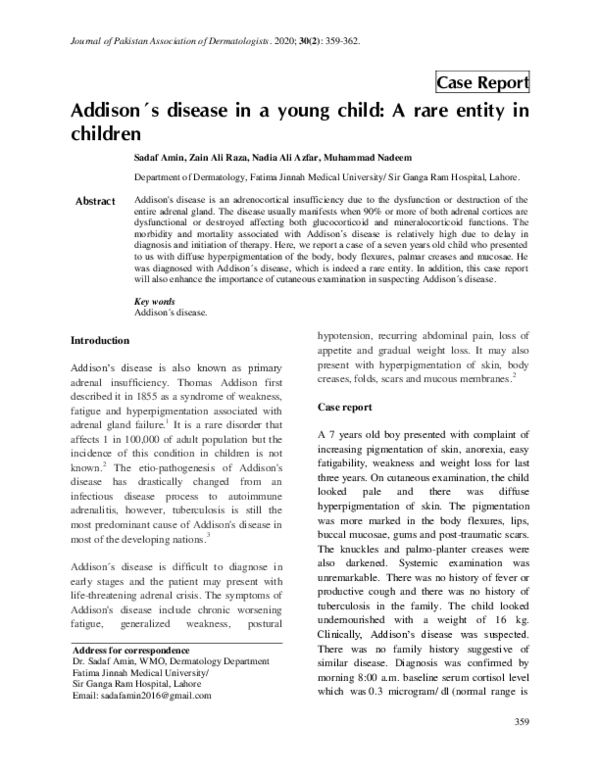 (PDF) Addison´s disease in a young child: A rare entity in children