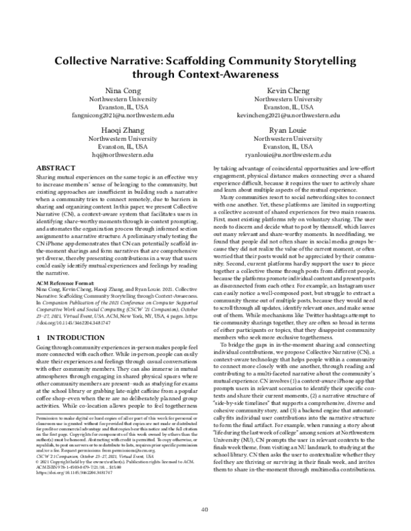 (PDF) Collective Narrative: Scaffolding Community Storytelling through ...