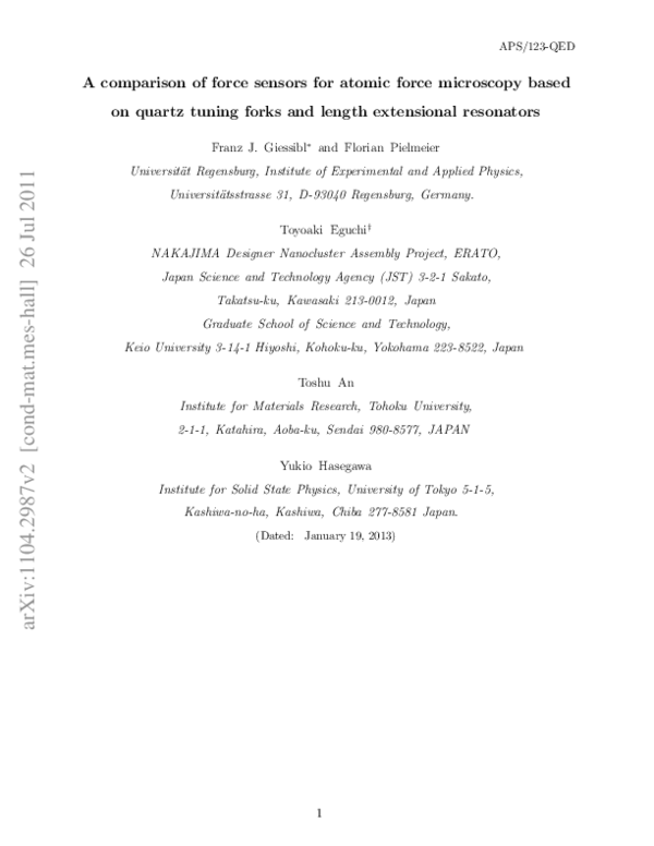Pdf Tapping And Shear Mode Atomic Force Microscopy Using A Quartz Tuning Fork With High