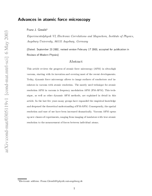 (PDF) Advances in atomic force microscopy