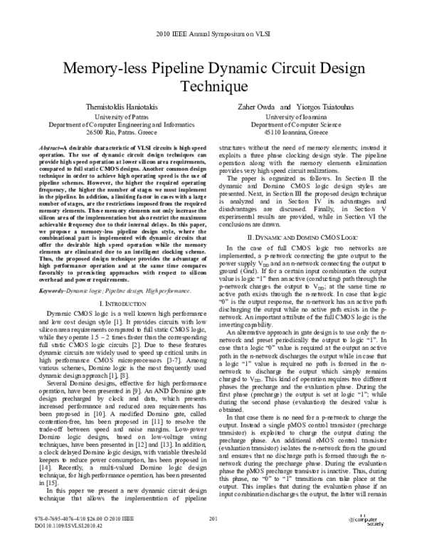 (PDF) Memory-Less Pipeline Dynamic Circuit Design Technique