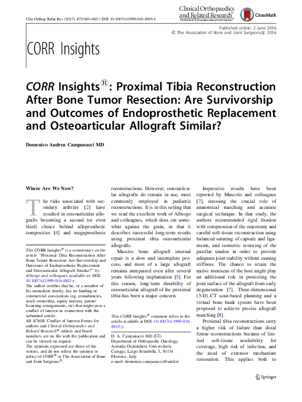 (PDF) CORR Insights®: Proximal Tibia Reconstruction After Bone Tumor ...