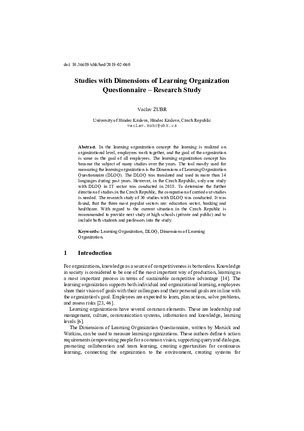 (PDF) Studies with Dimensions of Learning Organization Questionnaire ...