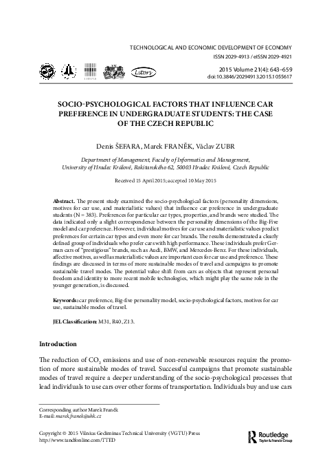 (PDF) Socio-Psychological Factors That Influence Car Preference in Undergraduate Students: The ...