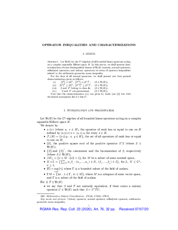 (PDF) Operator inequalities and characterizations