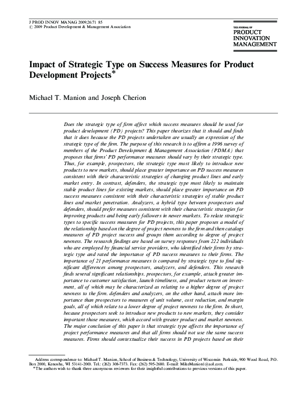 (PDF) Impact of Strategic Type on Success Measures for Product ...