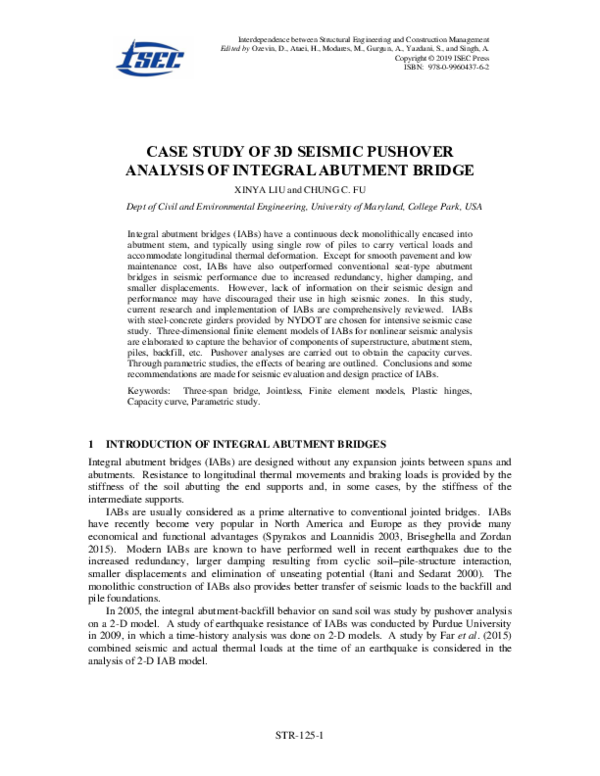 (PDF) Case Study of 3D Seismic Pushover Analysis of Integral Abutment ...