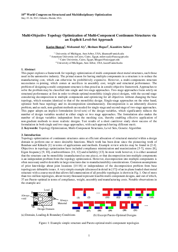 Pdf Multi Objective Topology Optimization Of Multi Component Continuum Structures Via A
