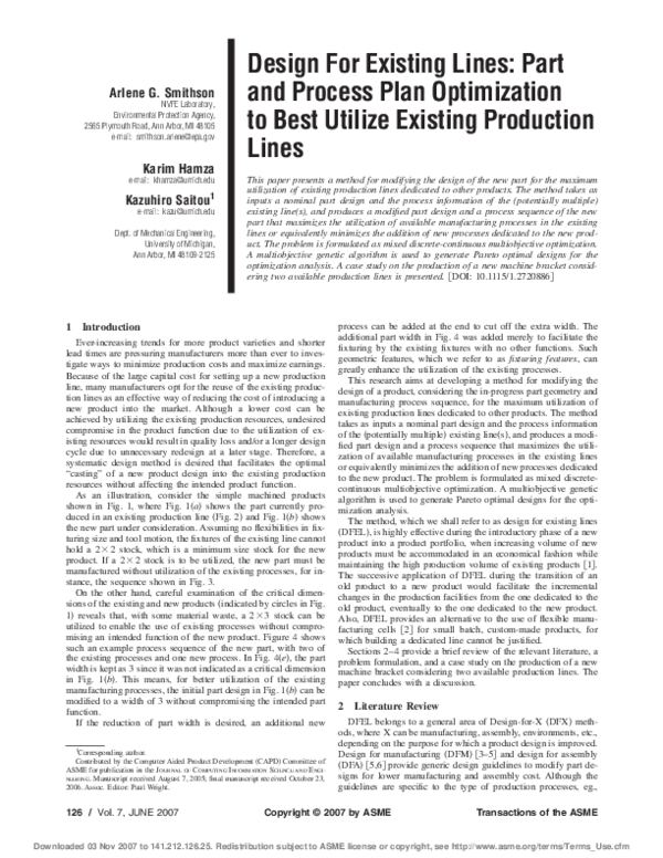 (PDF) Design For Existing Lines: Part and Process Plan Optimization to Best Utilize Existing ...