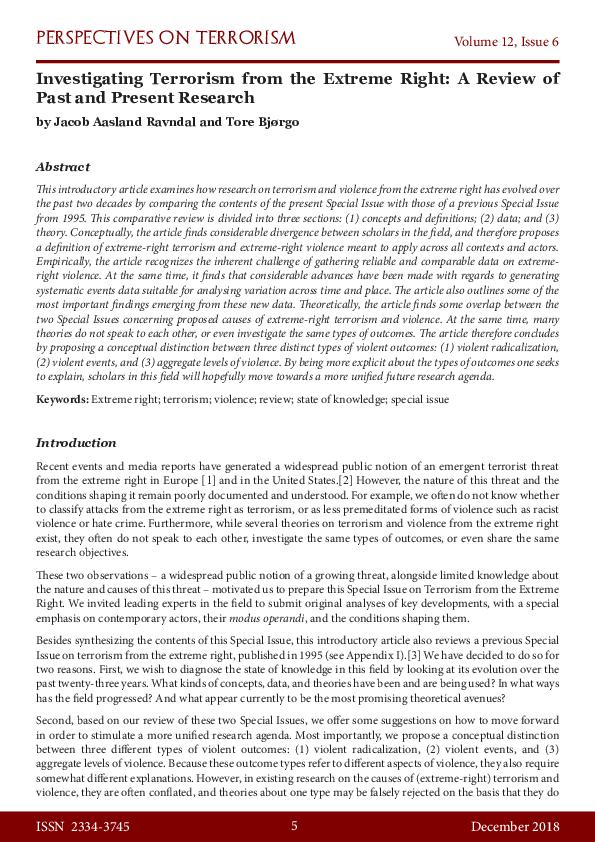 (PDF) Investigating Terrorism from the Extreme Right: A Review of Past ...