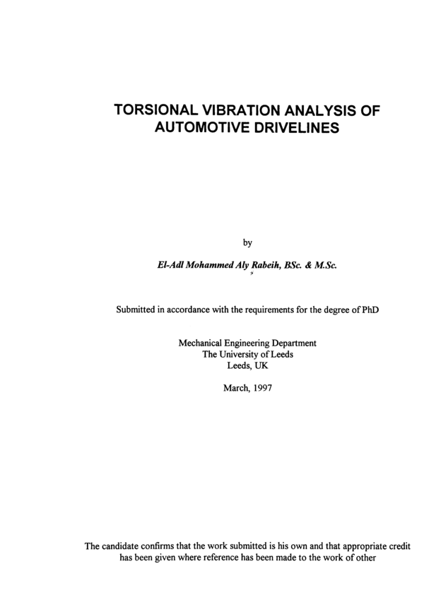 (PDF) Torsional vibration analysis of automotive drivelines