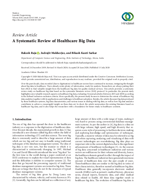 (PDF) A Systematic Review of Healthcare Big Data