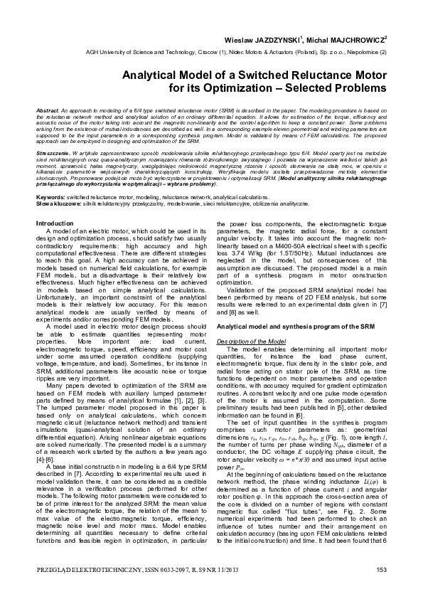 (PDF) Analytical Model of a Switched Reluctance Motor for its Optimization – Selected Problems