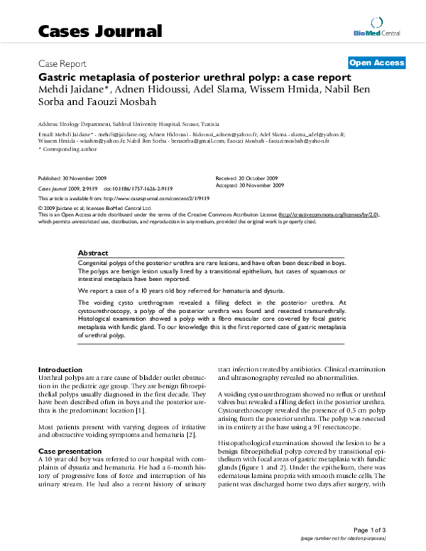 (PDF) Gastric metaplasia of posterior urethral polyp: a case report