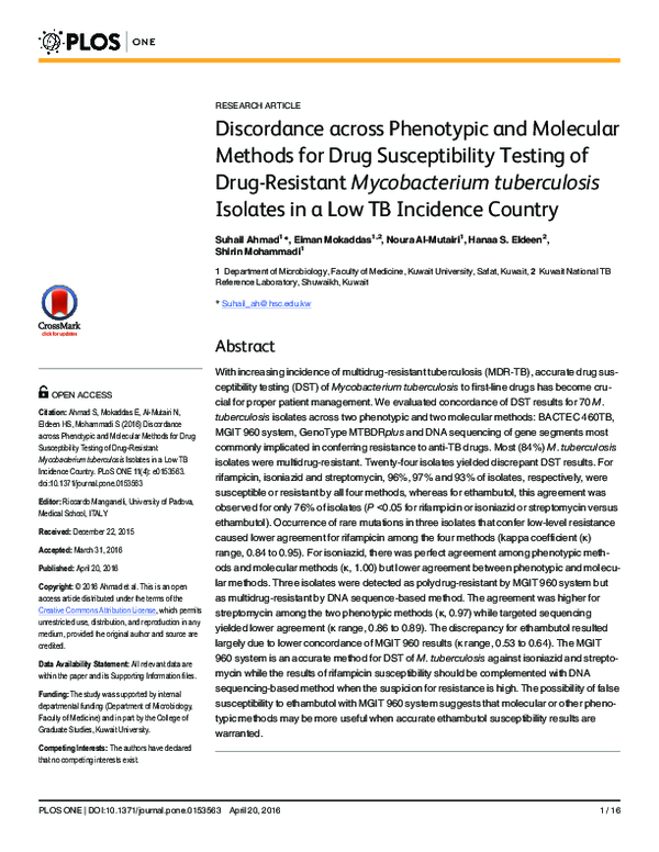 (PDF) Discordance across Phenotypic and Molecular Methods for Drug ...