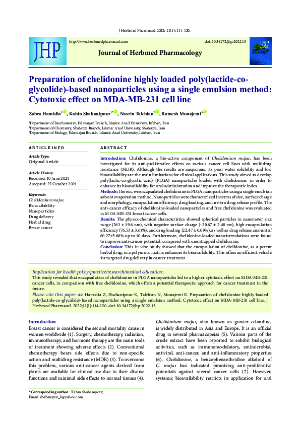 (PDF) Preparation of chelidonine highly loaded poly(lactide-co ...