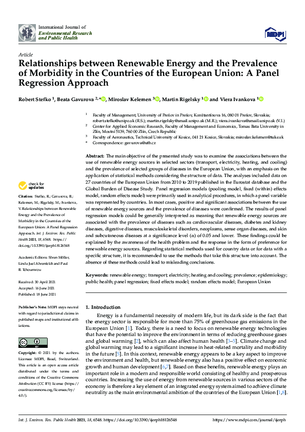 (PDF) Relationships between Renewable Energy and the Prevalence of ...