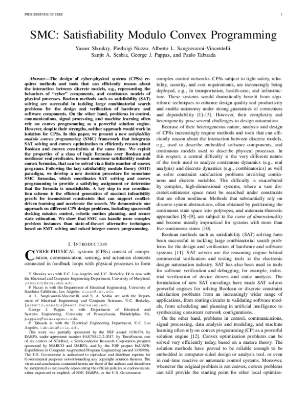(PDF) SMC: Satisfiability Modulo Convex Programming