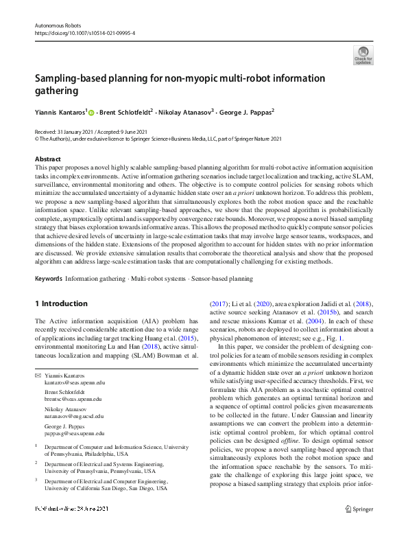 (PDF) Sampling-based planning for non-myopic multi-robot information gathering