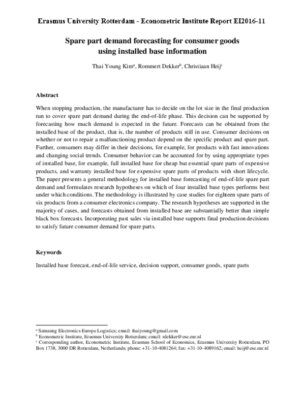 (PDF) Spare part demand forecasting for consumer goods using installed ...